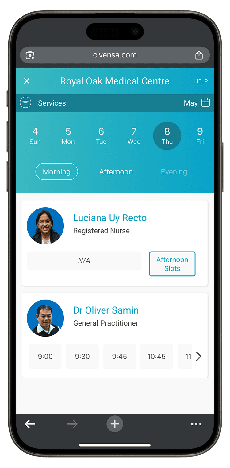 Book Appointments Online (Vensa) | Royal Oak Medical Centre